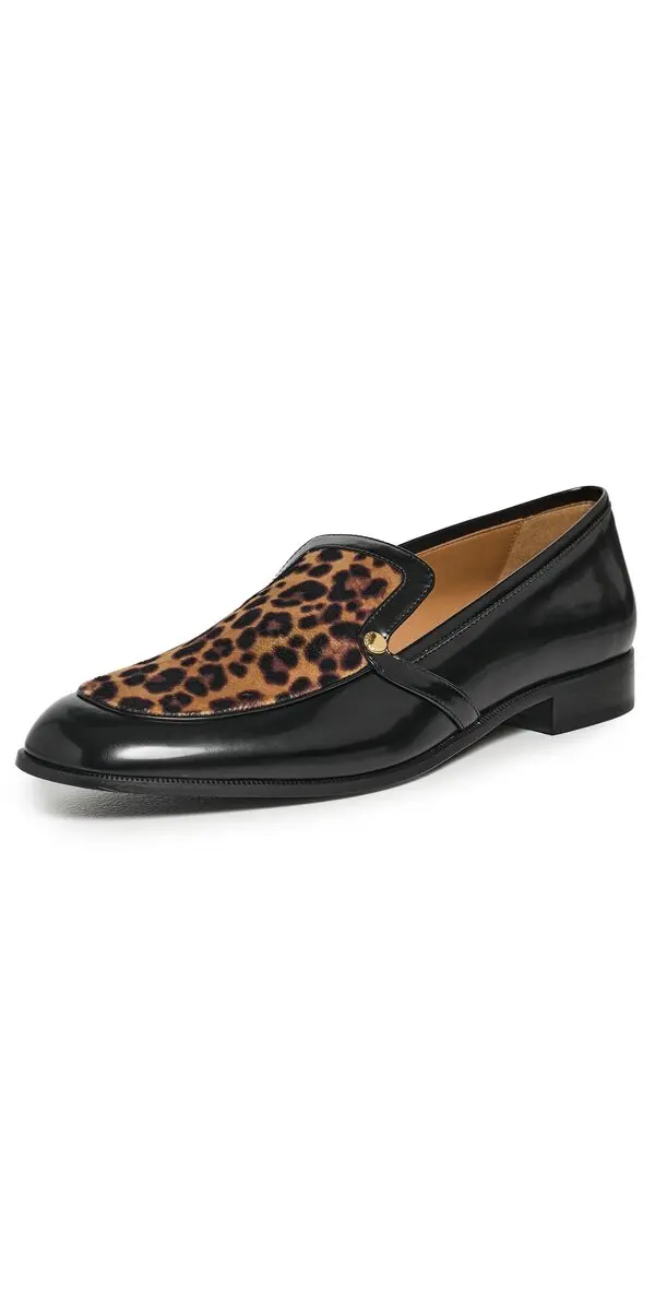 Stella McCartney Brushed Alter Mat & Leopard Printed Velvet Loafers - Black/leopard