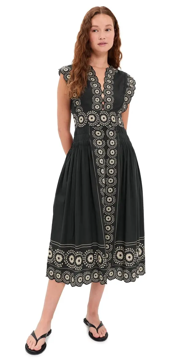Sea Mirabel Print V-neck Sleeveless Midi Dress - Black