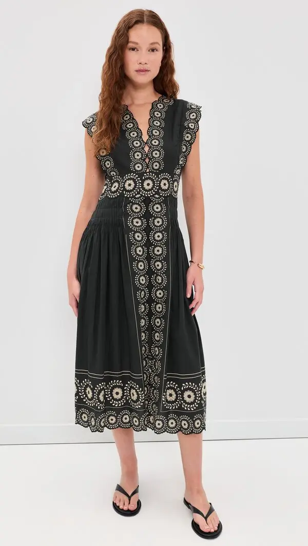 Sea Mirabel Print V-neck Sleeveless Midi Dress