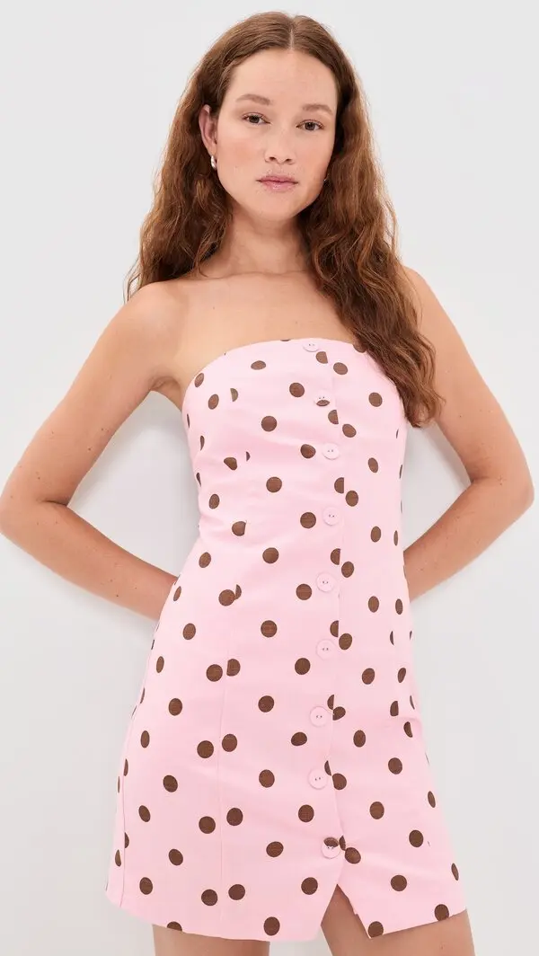 Endless Rose Polka Dot Linen Strapless Dress