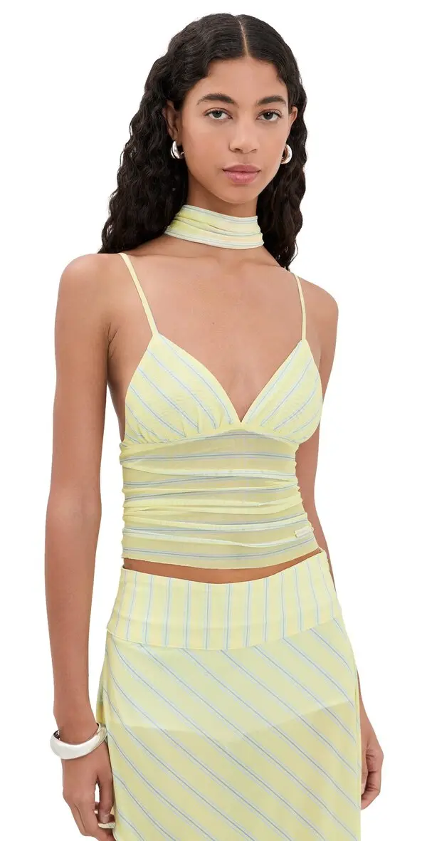 HOUSE OF SUNNY Striped Mesh Cami Top With Scarf - Butter