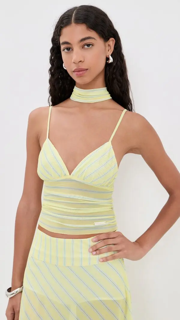 HOUSE OF SUNNY Striped Mesh Cami Top With Scarf