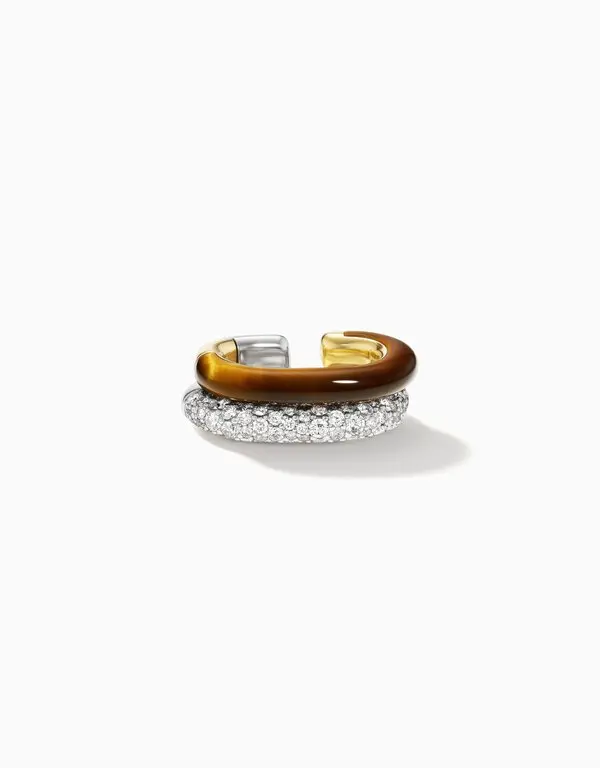 EMILY P. WHEELER Diamond & Tiger's Eye Double Ear Cuff In Gold - White