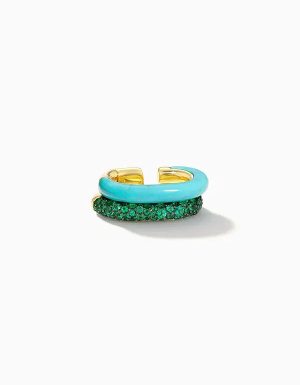 EMILY P. WHEELER Double Ear Cuff In 18k Yellow Gold With Emerald And Turquoise - Green
