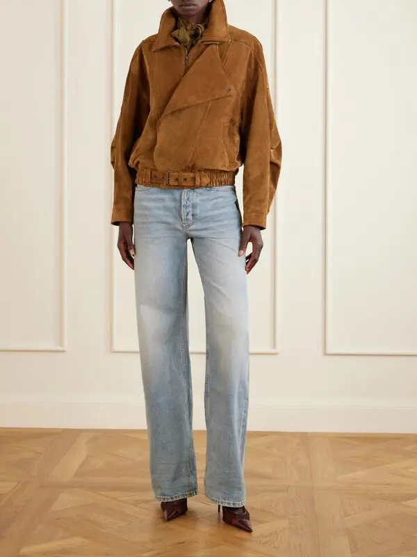 Saint Laurent Paneled Suede Bomber Jacket