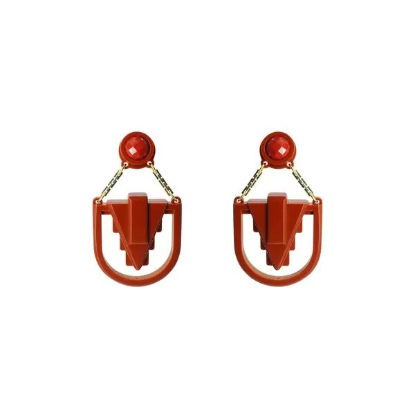 GISSA BICALHO Handmade Acrylic Arrow Deco Earrings With Glass Stone And Gold Finish Brass Pin - Brown