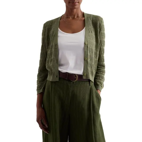 SEASALT CORNWALL Organic Cotton Pointelle Cardigan - Avocado