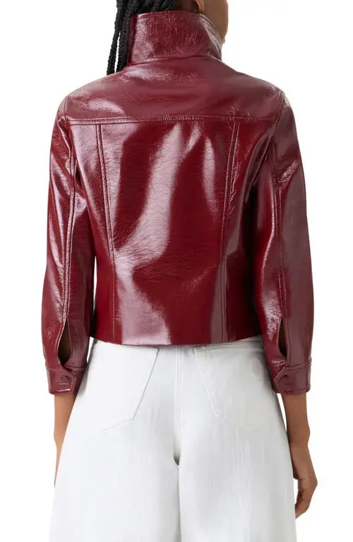 Akris Shiny Crinkle Faux Leather Stand Collar Jacket