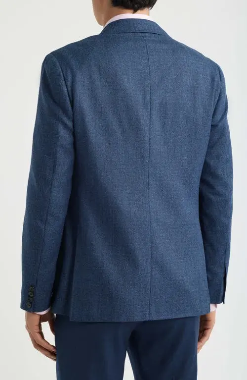 Canali Kei Trim Fit Blue Wool & Cotton Blend Herringbone Sport Coat
