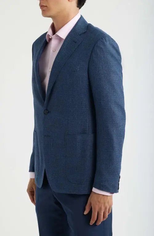 Canali Kei Trim Fit Blue Wool & Cotton Blend Herringbone Sport Coat