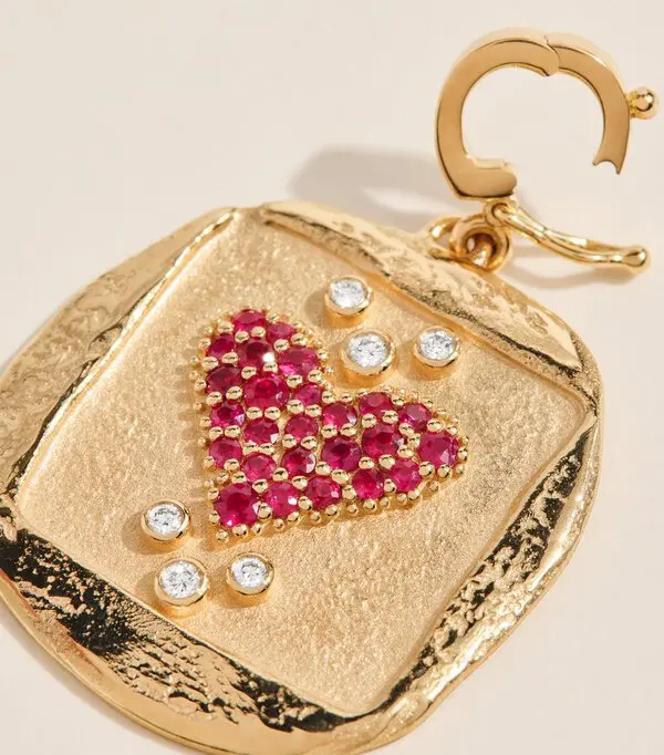 AZLEE Large Yellow Diamond And Pavé Ruby Coin Amour Charm