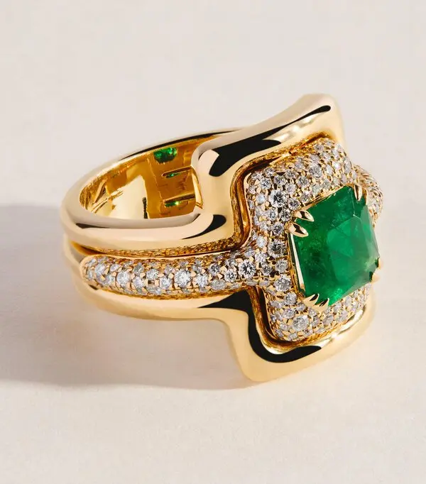 AZLEE X Gemfields Yellow Emerald And Diamond Contour Ring