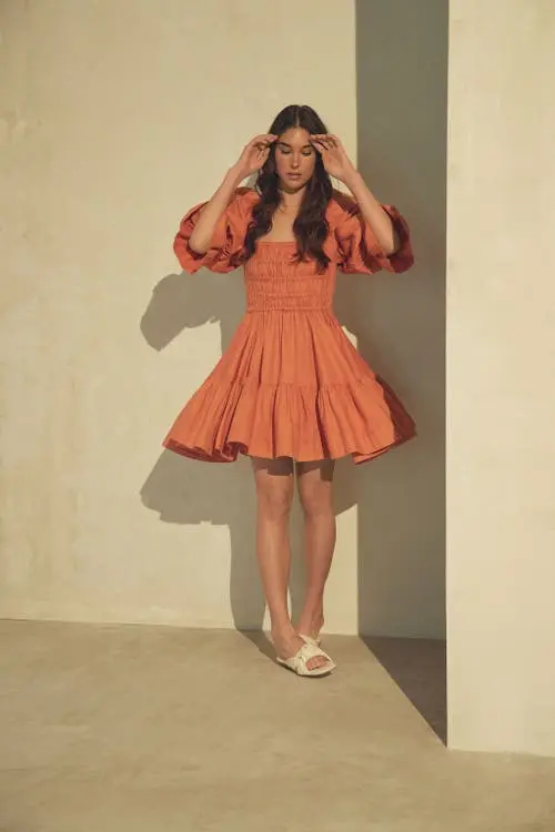 VASILIKI Amelia Ruched Linen Mini Dress