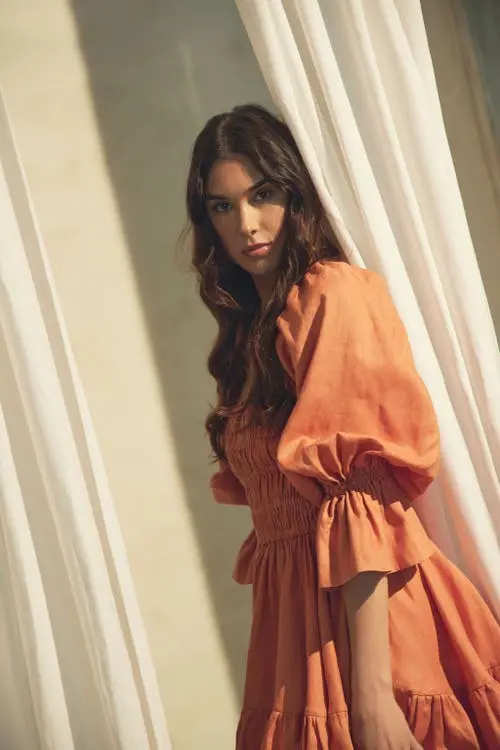 VASILIKI Amelia Ruched Linen Mini Dress