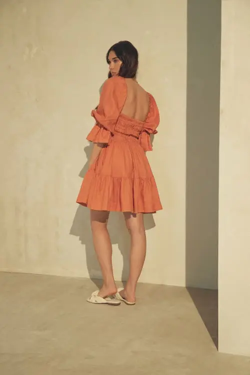 VASILIKI Amelia Ruched Linen Mini Dress