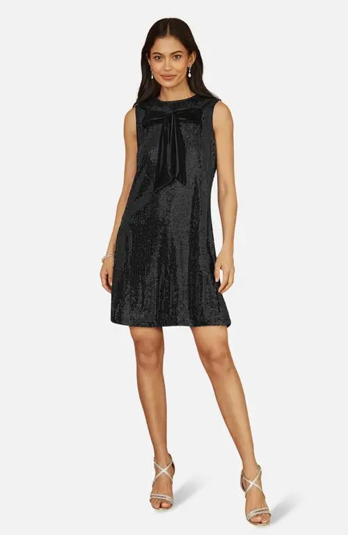 YUMI Sequin Bow Tunic Shift Dress - Black