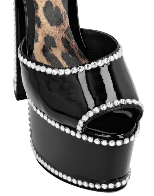 Philipp Plein Patent Leather Platform Sandals - Black