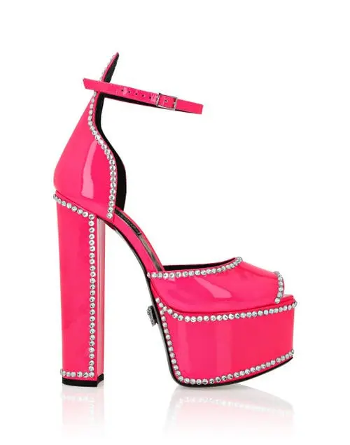 Philipp Plein Patent Leather Platform Sandals - Fucsiafluo