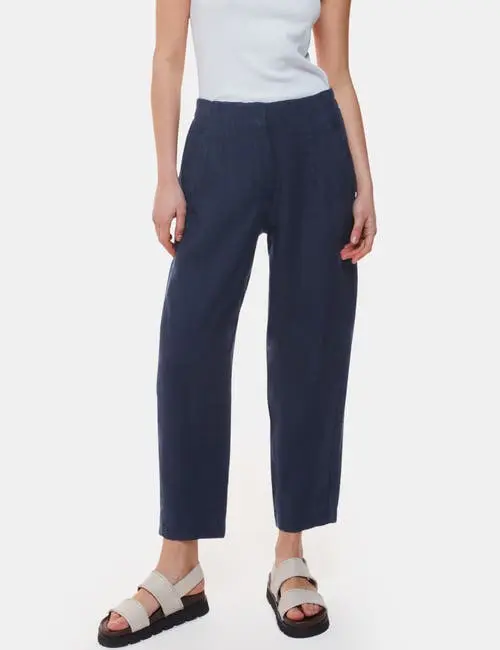 Whistles Linen Barrel Leg Trouser - Navy
