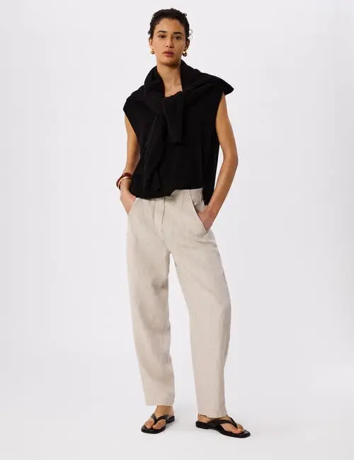 Whistles Linen Barrel Leg Trouser - Oatmeal