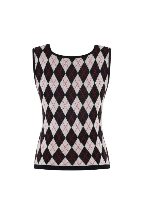 PCFG STORE Argyle Knit Sleeveless Top