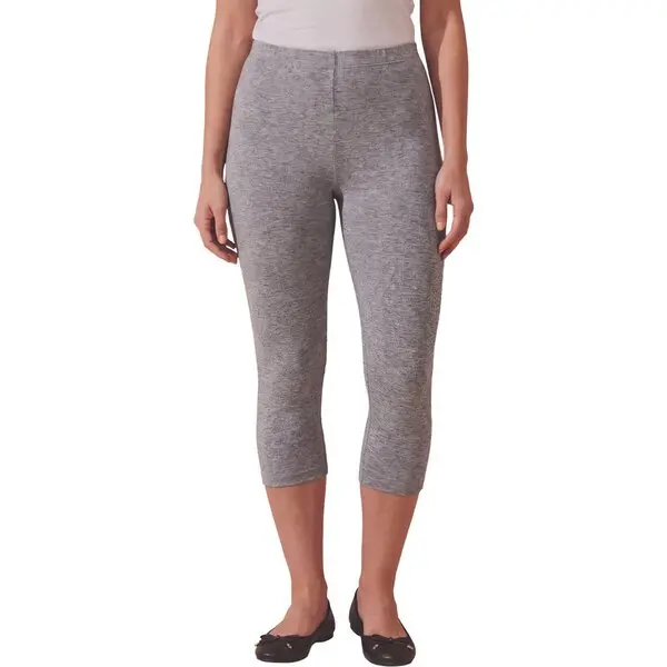 Roaman's Essential Stretch Capri Legging - Heather Grey