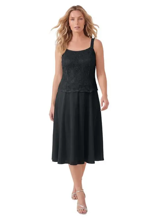 Roaman's Glitter & Lace Jacket Dress Set - Black