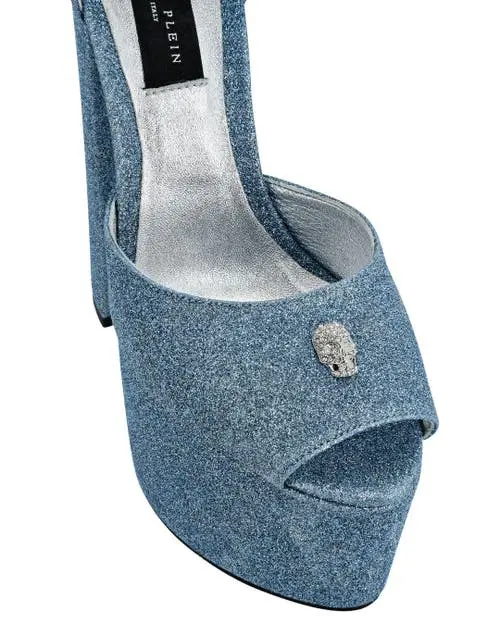 Philipp Plein Glitter Platform Sandals - Lightblue