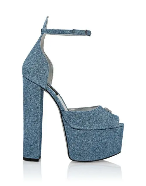 Philipp Plein Glitter Platform Sandals - Lightblue