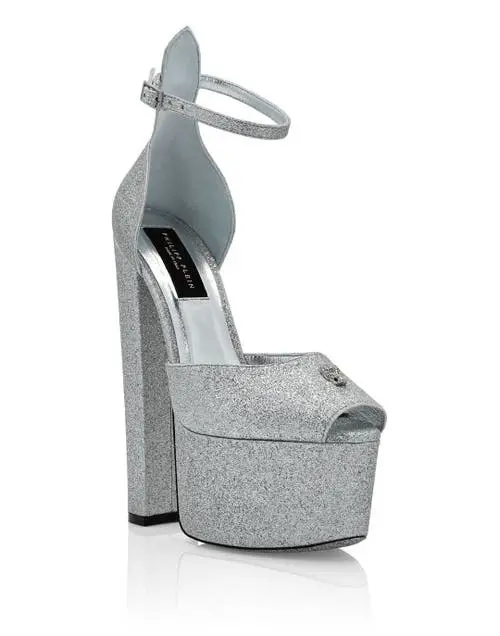 Philipp Plein Glitter Platform Sandals - Silver