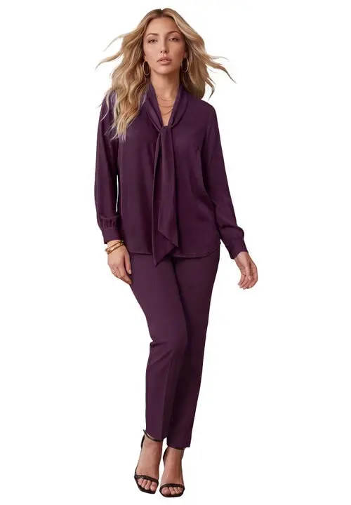 Roaman's Long Sleeve Bow Blouse - Dark Berry