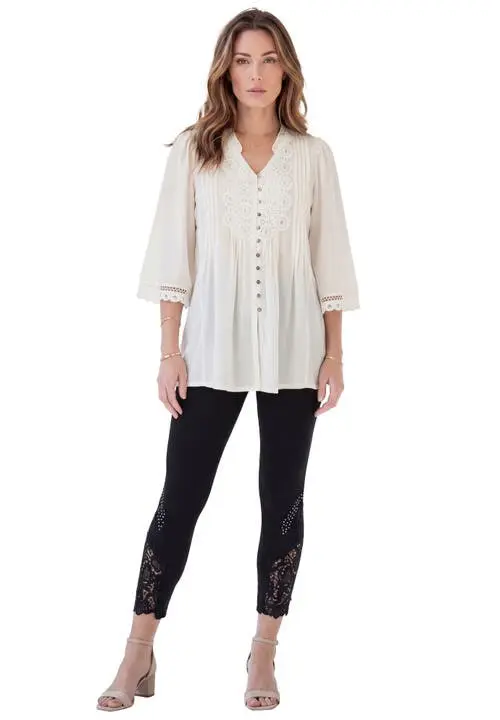 ROAMAN'S Juliet Lace Trim Button-down Shirt - White