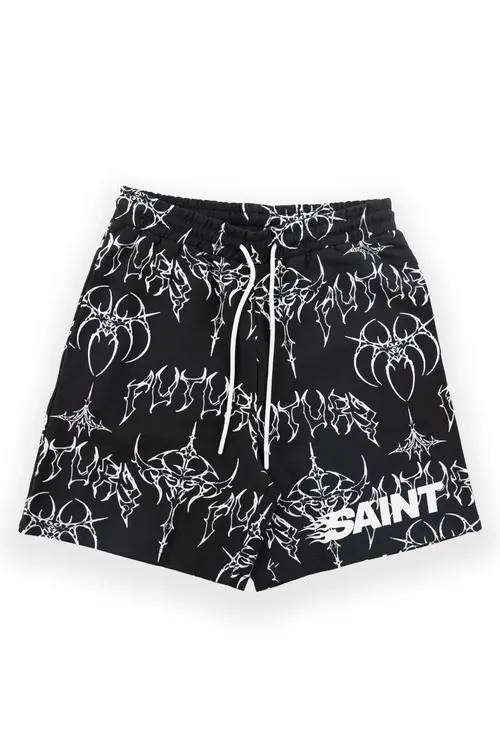 FLY BY NIGHT Normandie Shorts With Cybersigilism Print - Black/saint