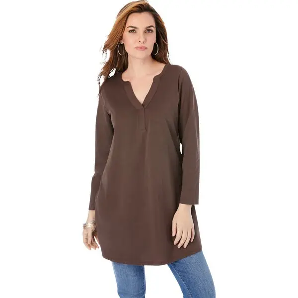Roaman's Y-neck Tunic - Chocolate
