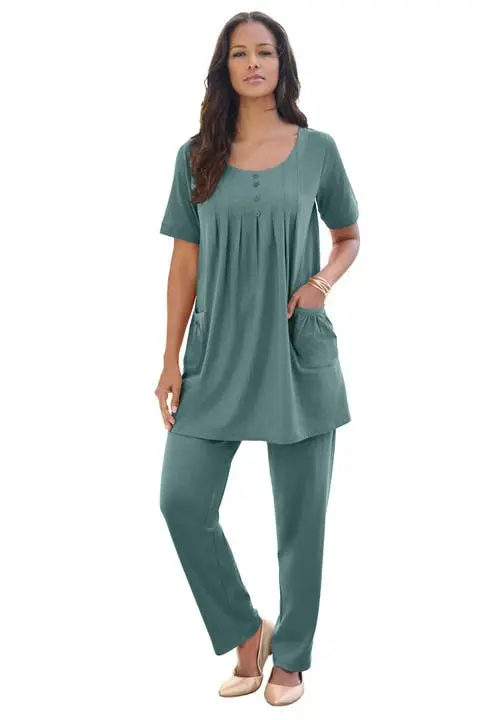 Roaman's Soft Knit Swing Tunic With Pockets - Cool Sage