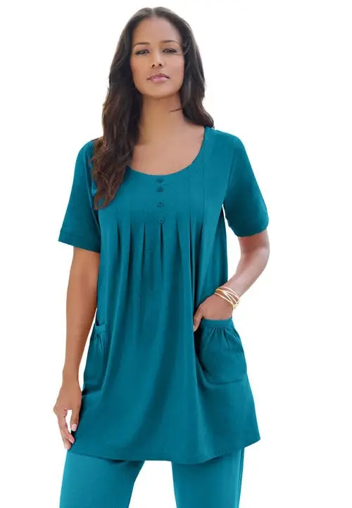 ROAMAN'S Soft Knit Swing Tunic With Pockets - Deep Teal