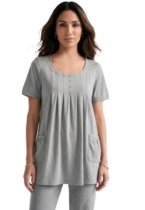 ROAMAN'S Soft Knit Swing Tunic With Pockets - Medium Heather Grey