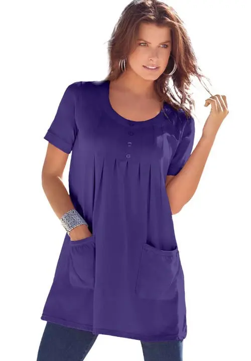 ROAMAN'S Soft Knit Swing Tunic With Pockets - Midnight Violet