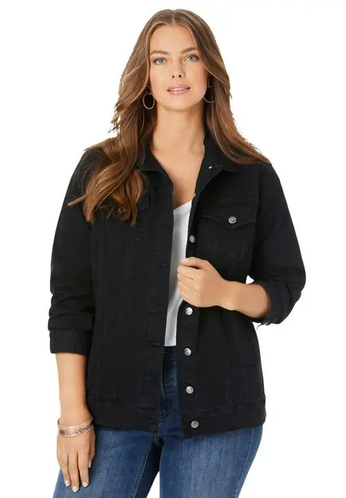 ROAMAN'S Boyfriend Stretch Denim Jacket - Black