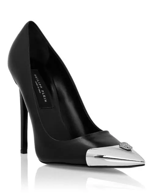 Philipp Plein Leather Decollete Hi-heels With Skull Embellishment - Black
