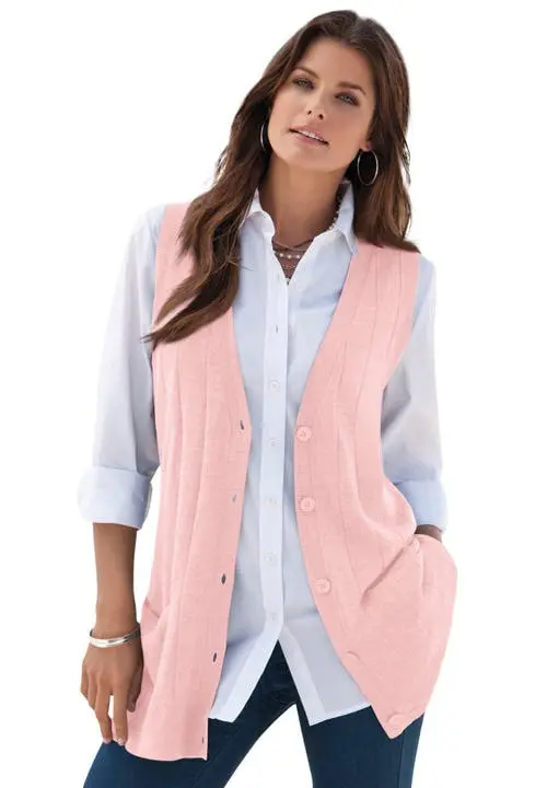 ROAMAN'S Drop Needle Vest Lightweight Sweater Knit - Soft Blush