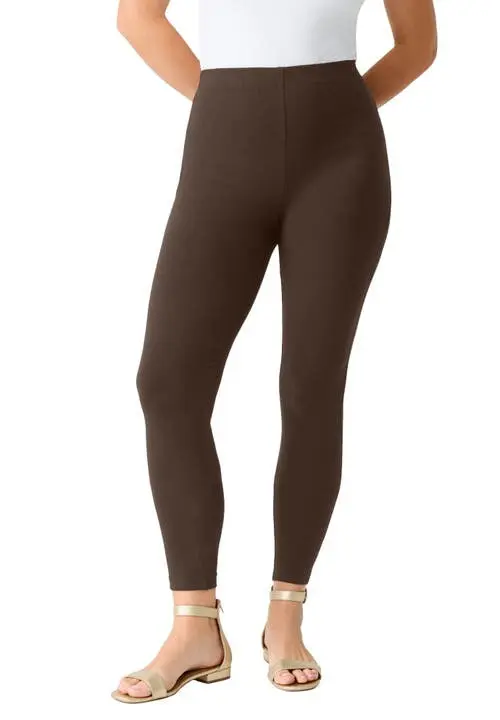 Roaman's Essential Stretch Ankle Length Pull-on Legging - Chocolate