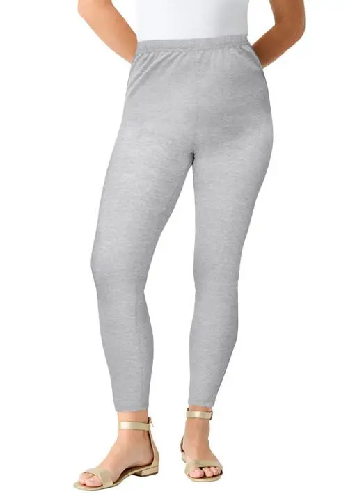 Roaman's Essential Stretch Ankle Length Pull-on Legging - Heather Grey