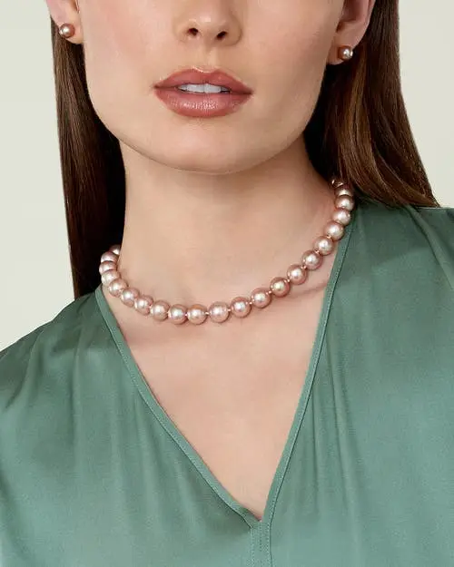 The Pearl Source 9.5-10.5mm Pink Freshwater Pearl Necklace - White Gold Clasp