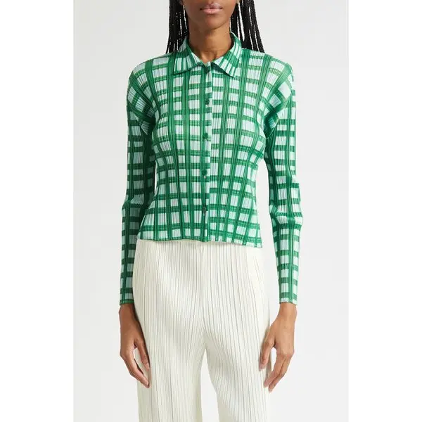 Issey Miyake Basket Print Pleated Cardigan - Green