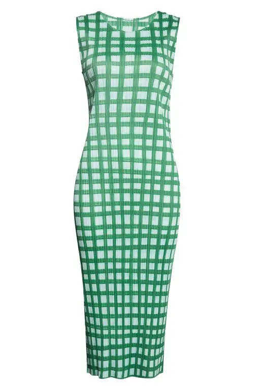 Issey Miyake Basket Print Pleated Midi Dress