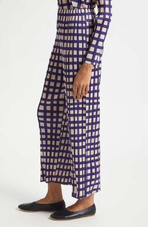 Issey Miyake Basket Print Pleated Crop Straight Leg Pants