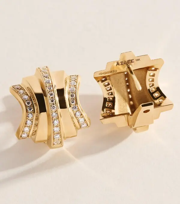 AZLEE 18k Yellow Scattered Diamond Fluid Staircase Earrings