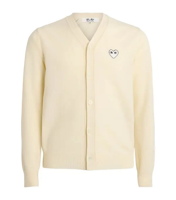 Play Comme Des Garcon Wool Cardigan With Heart Appliqu