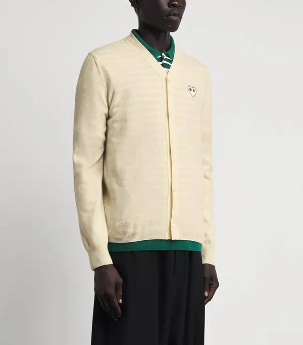 Play Comme Des Garcon Wool Cardigan With Heart Appliqu